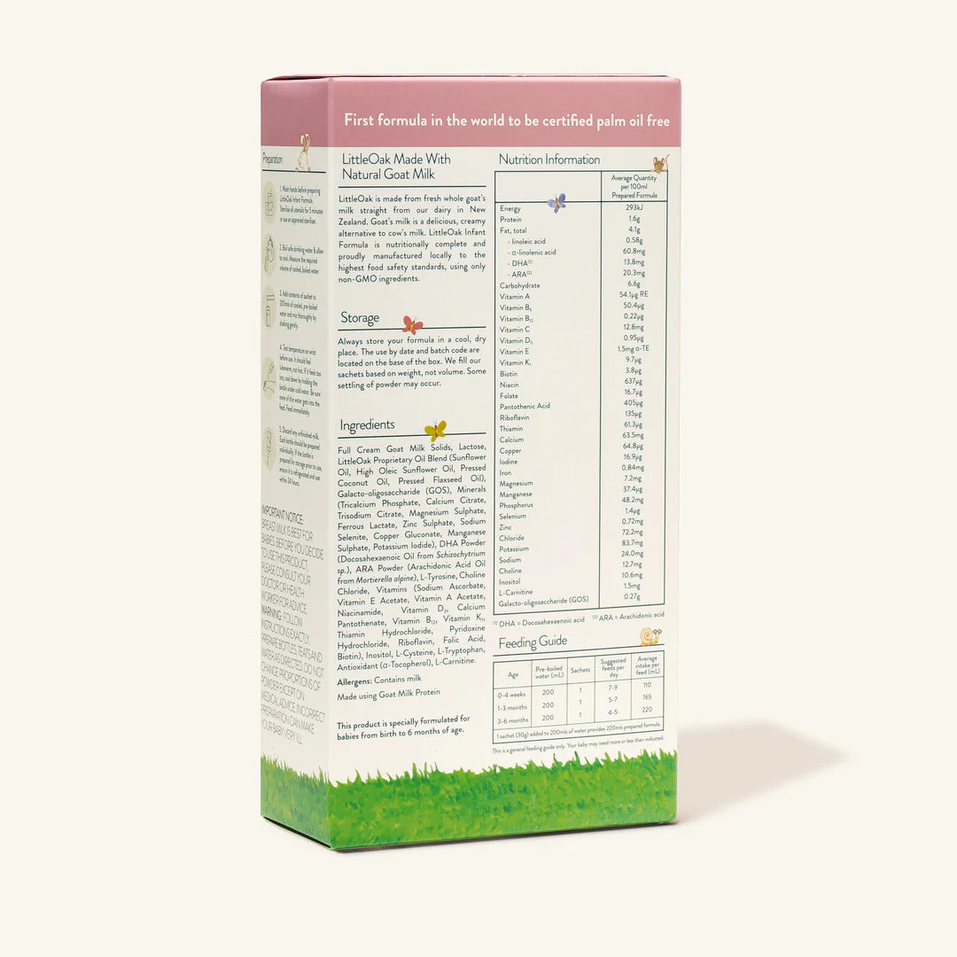 LittleOak Natural Goat Milk Infant Formula 6 x 30g Sachets (Stage 1/0 ...